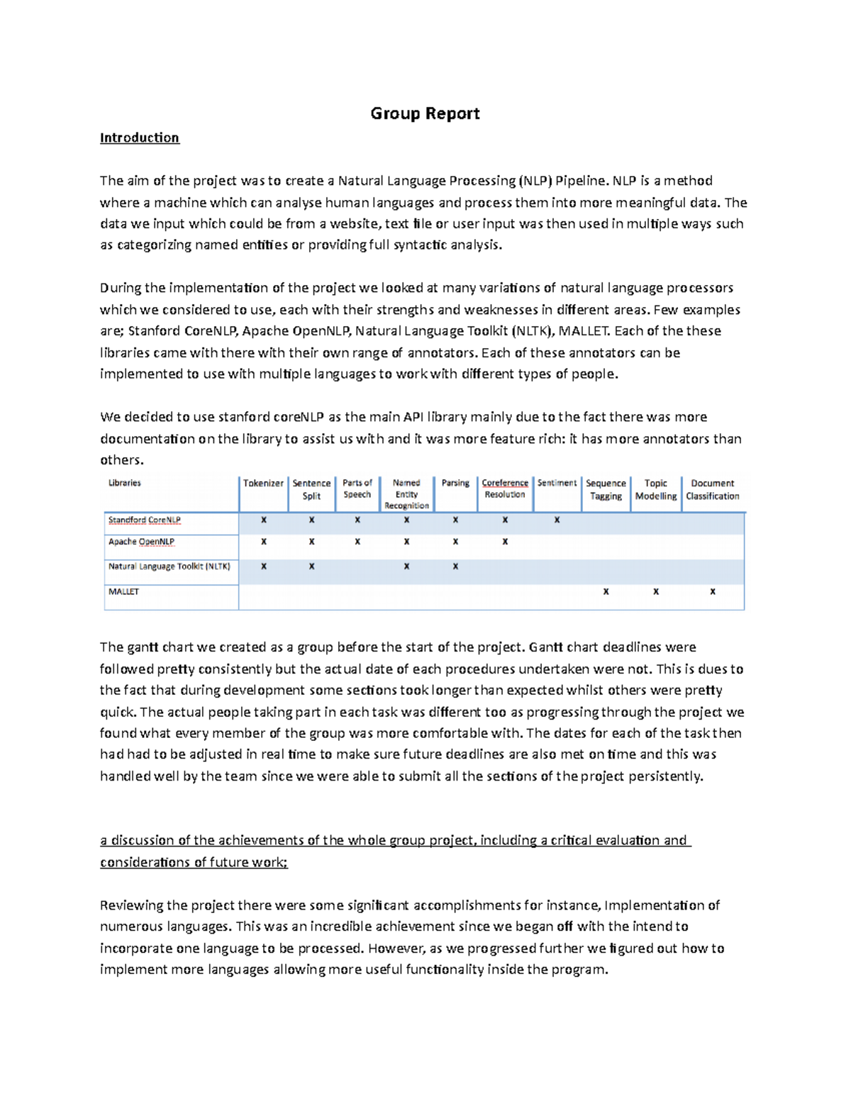 Group Report - Group Report Introduction The aim of the project was to ...