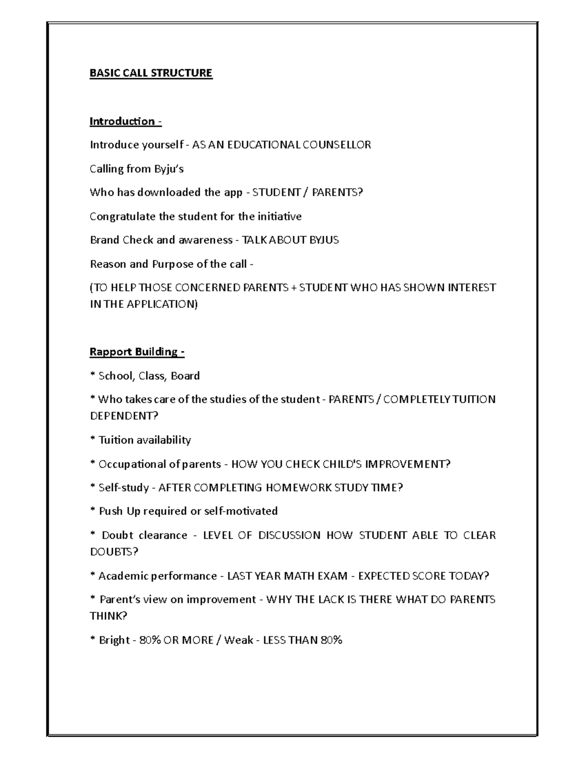 Basic-structure - BASIC CALL STRUCTURE IntroducƟon - Introduce yourself ...