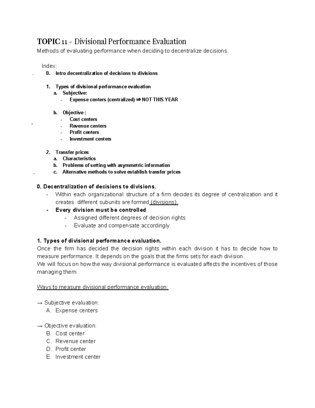 Topic 11 - Divisional Performance Evaluation - TOPIC 11 - Divisional ...