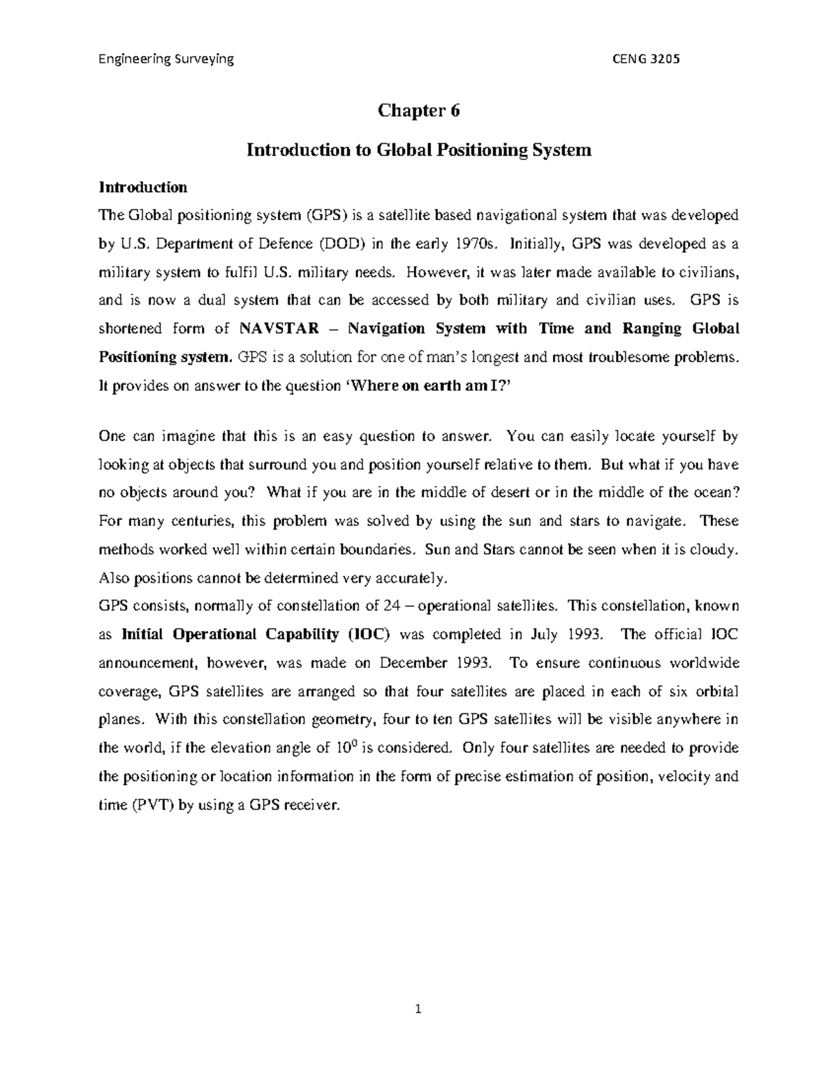 Chapter 6 (GPS) - surveying - Chapter 6 Introduction to Global ...