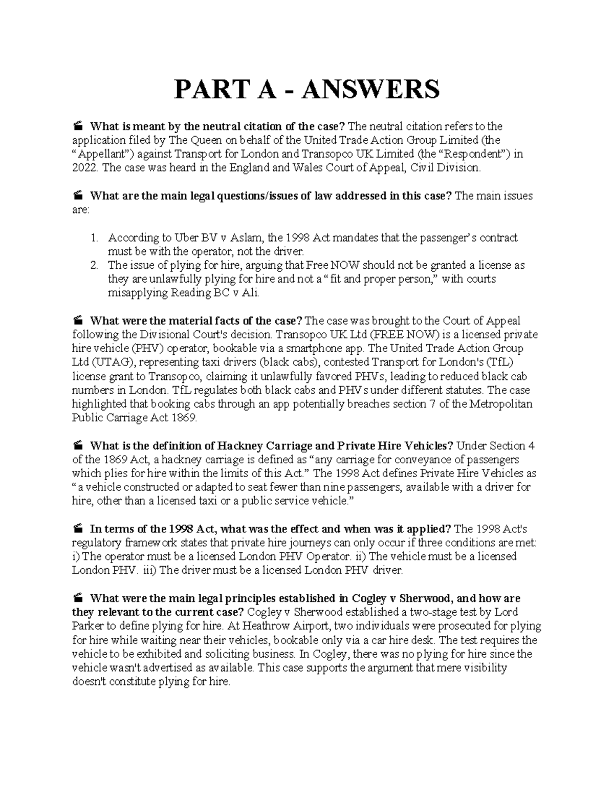 PART A LSM (Transco LTD vs United Trade Group LTD) - PART A - ANSWERS ...