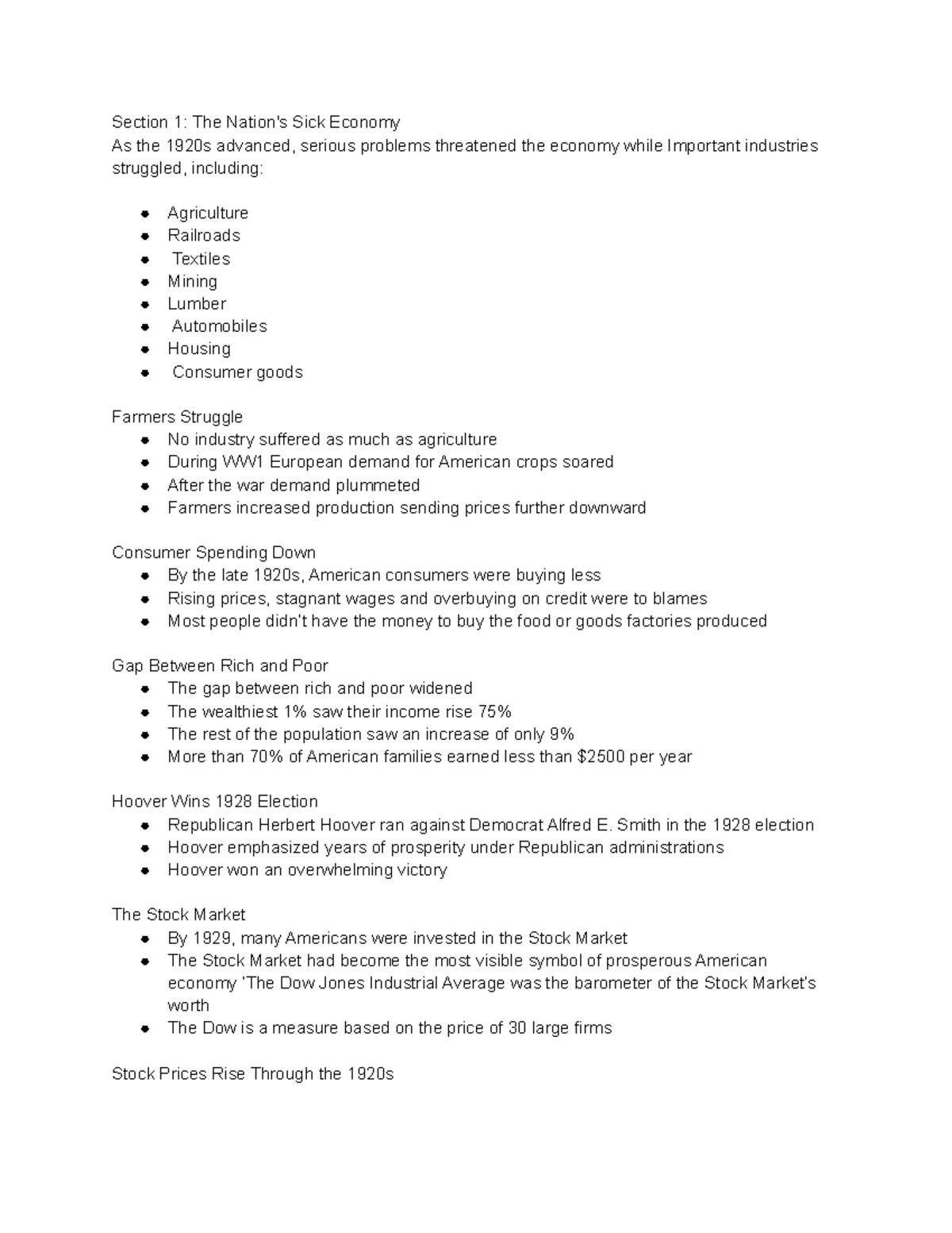 The Great Depression Begins - Section 1: The Nation's Sick Economy As ...