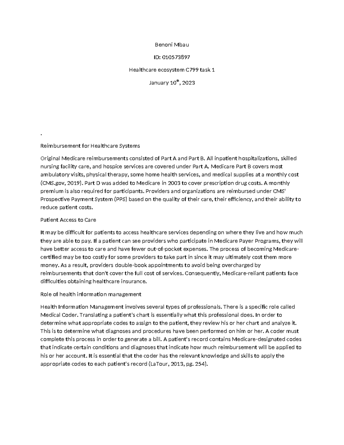 Healthcare Ecosystem task 1 - Benoni Mbau ID: 010573897 Healthcare ...