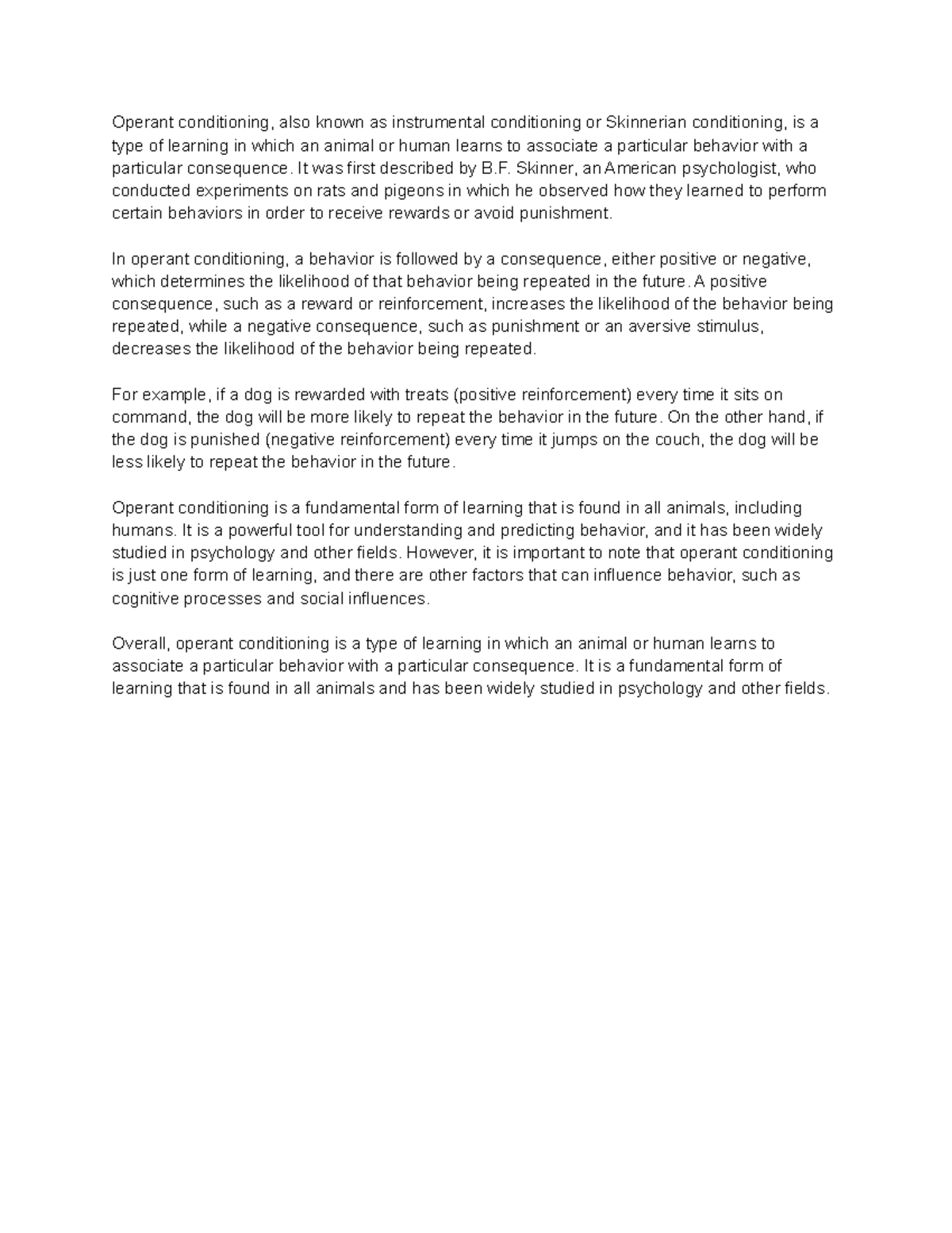 Operant conditioning essay - Operant conditioning, also known as ...