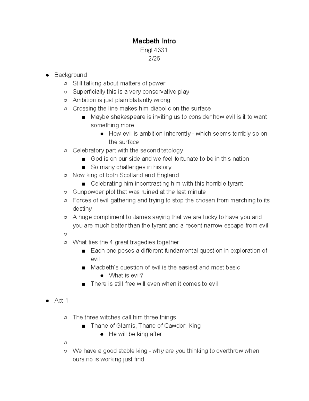 Macbeth Intro - Dr. John Curran - Macbeth Intro Engl 4331 2/ Background ...