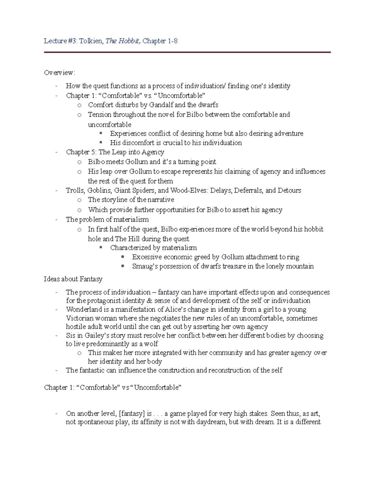 Lecture #3 - Lecture #3: Tolkien, The Hobbit, Chapter 1- Overview: How ...