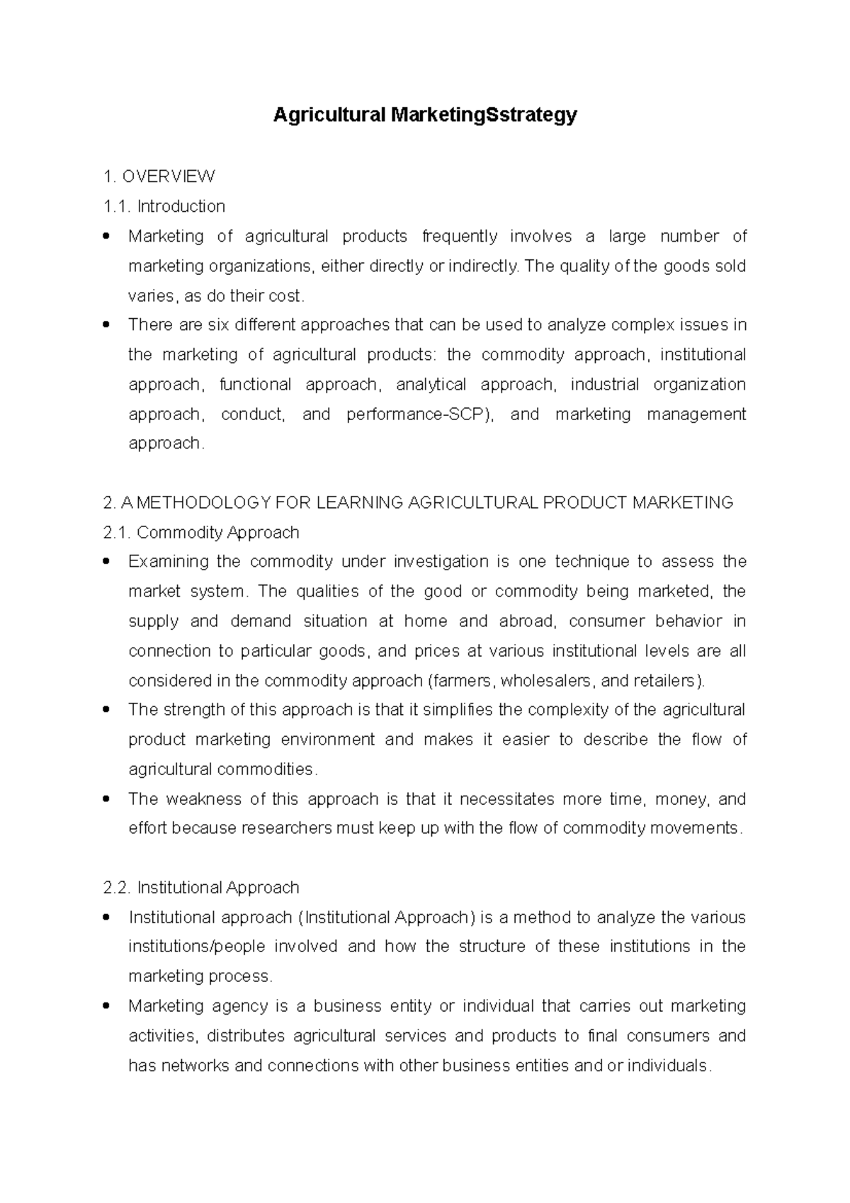 Agricultural Marketing Strategy Lecture notes - Agricultural ...