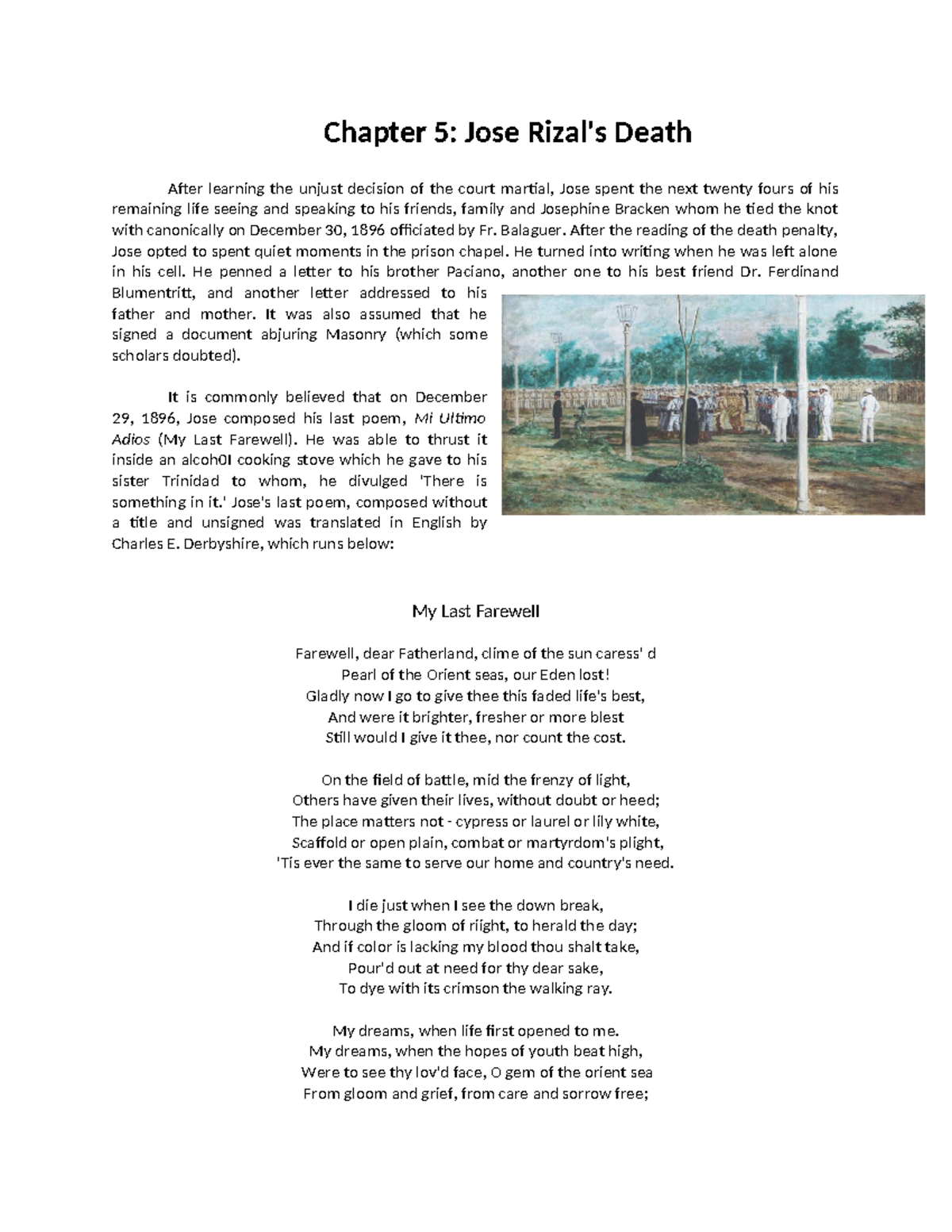 Chapter 5 Rizals Death - Chapter 5: Jose Rizal's Death After learning ...