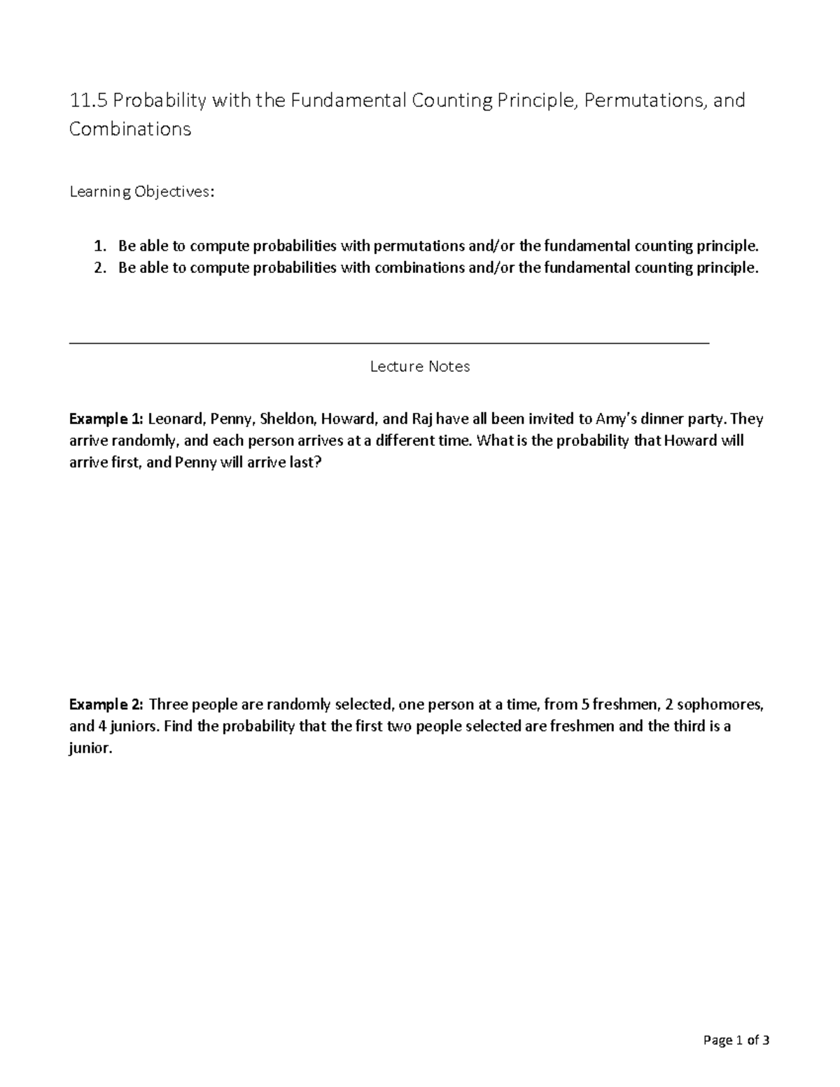 Chapter 11 Section Five Notes - Page 1 of 3 11 Probability with the ...
