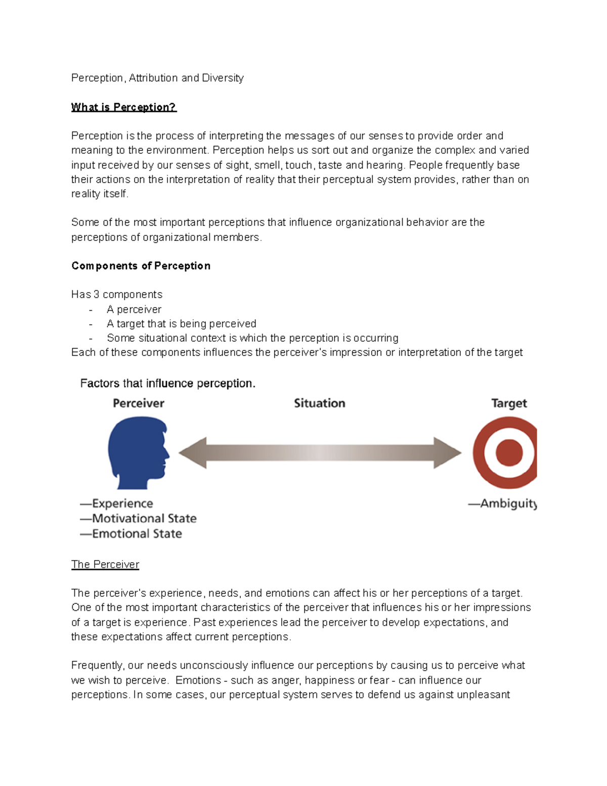 HROB 2090 Unit 3 notes - Perception, Attribution and Diversity What is ...