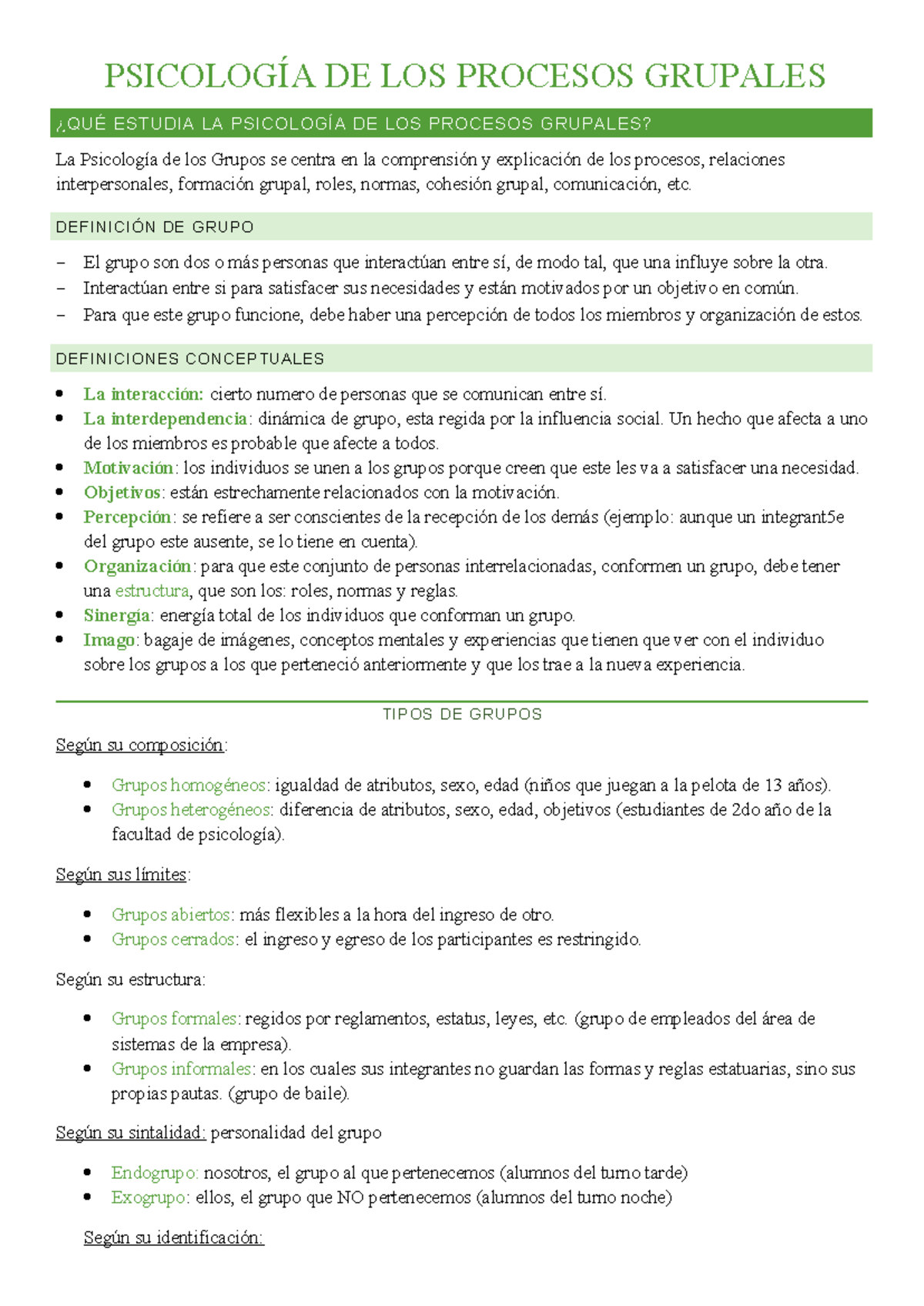 Psicología DE LOS Procesos Grupales - PSICOLOGÍA DE LOS PROCESOS ...
