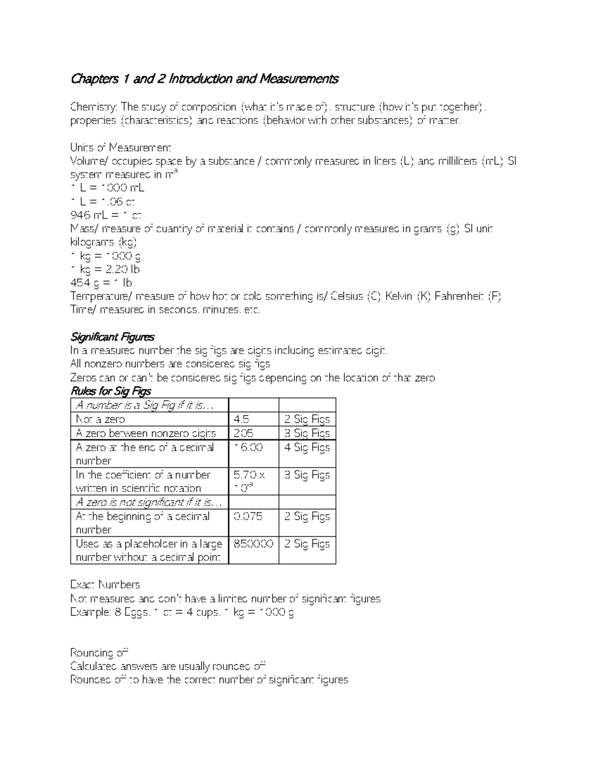 Chemistry Exam 1 Study Guide - Chapters 1 and 2 Introduction and ...