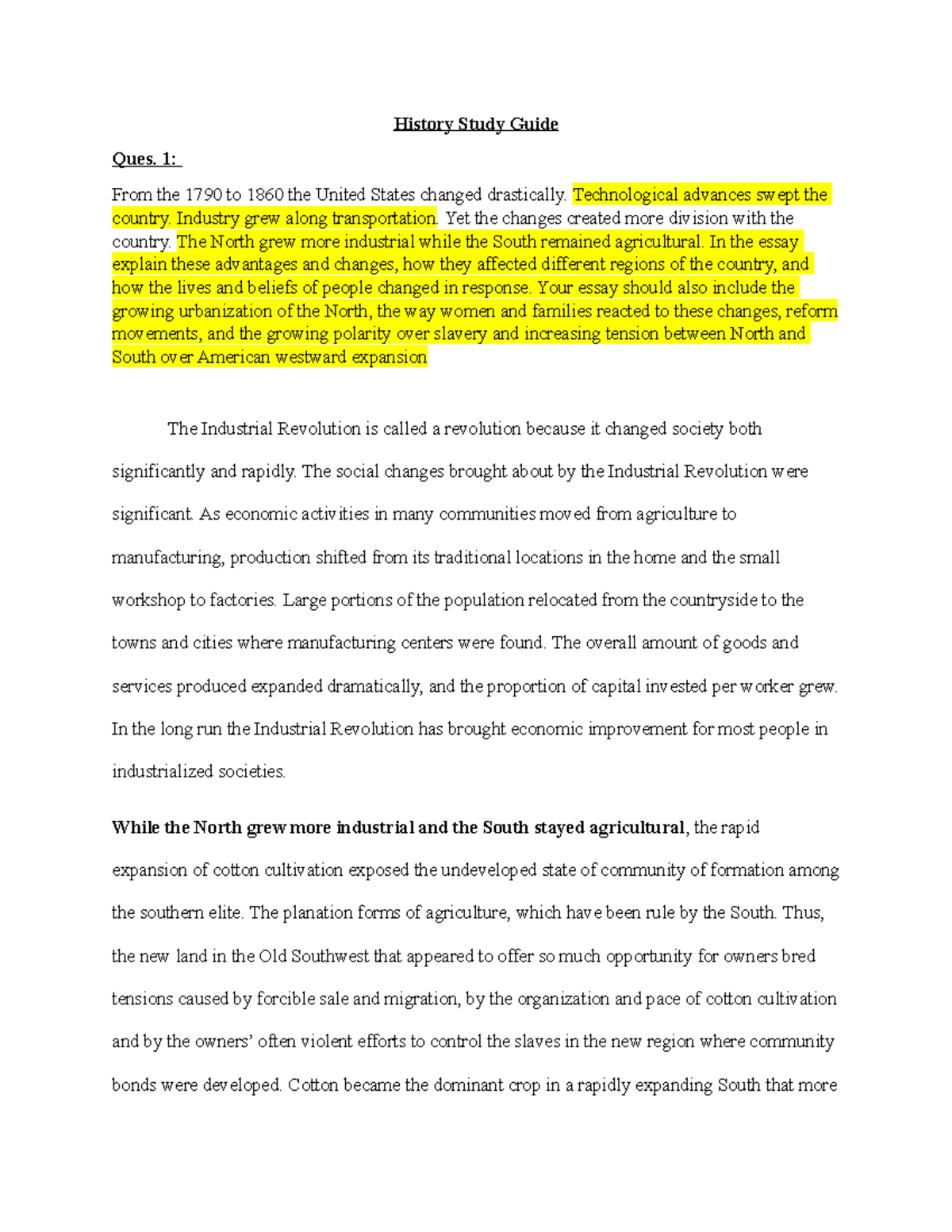 History Study Guide - quest and answer - History Study Guide Ques. 1 ...