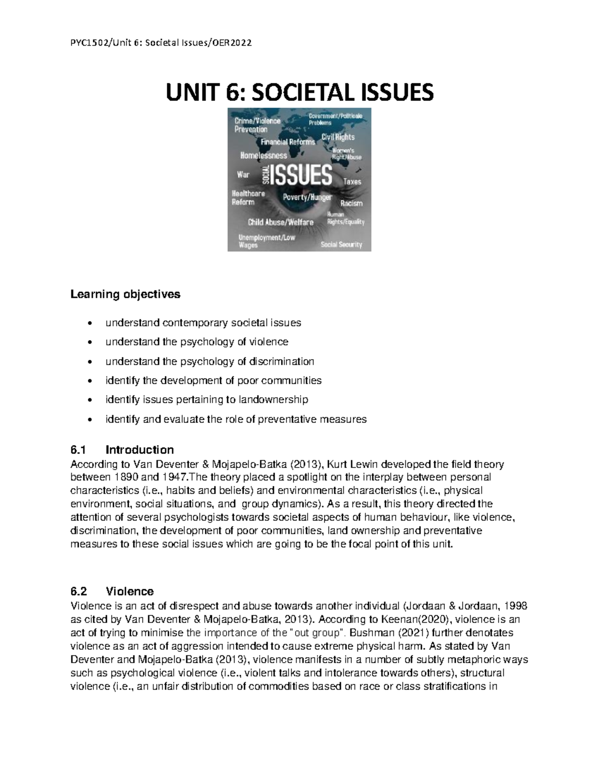 Unit 6 Societal Issues - UNIT 6: SOCIETAL ISSUES Learning objectives ...
