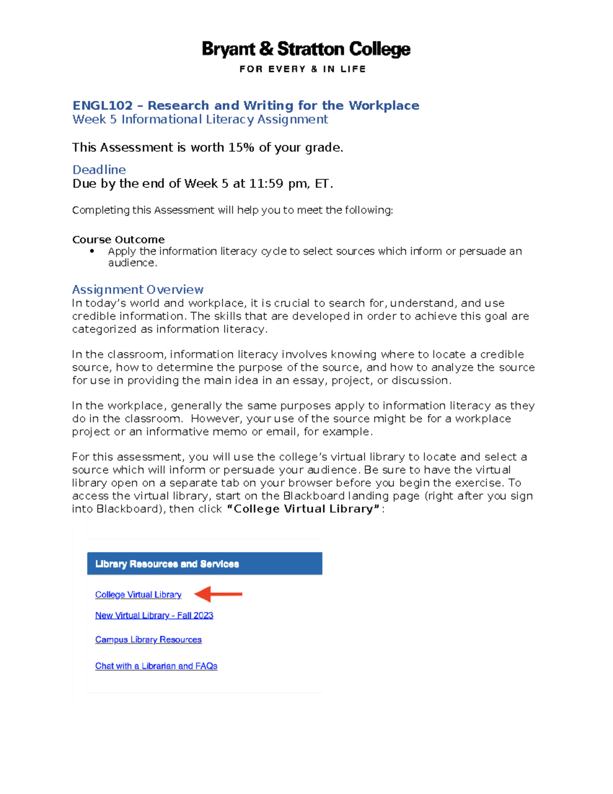 ENGL102 - Week 5 Informational Literacy Assignment - ENGL102 – Research ...