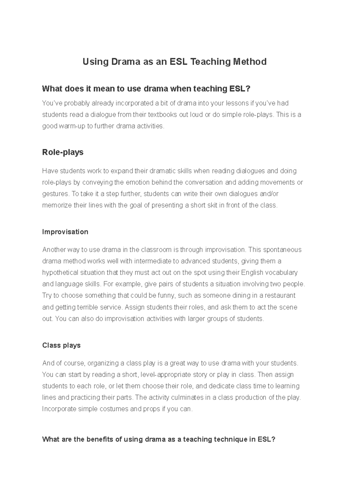 Using Drama as an ESL Teaching Method - This is a good warm-up to ...