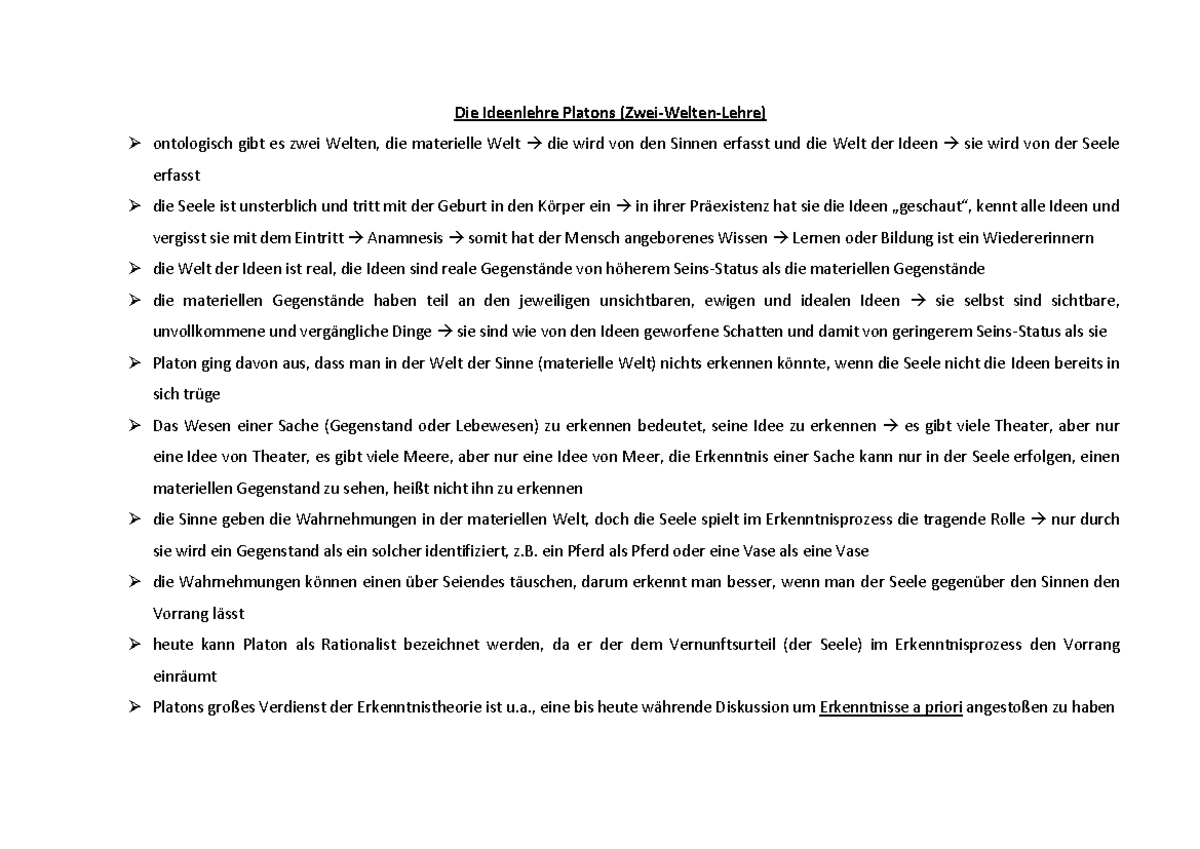 Zwei-Welten-Lehre Platon-1 - Die Ideenlehre Platons (Zwei-Welten-Lehre ...