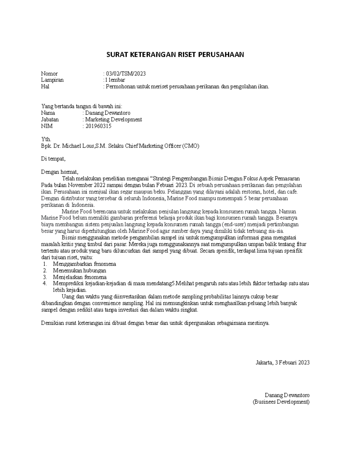 Surat Keterangan Riset Perusahaan - SURAT KETERANGAN RISET PERUSAHAAN ...
