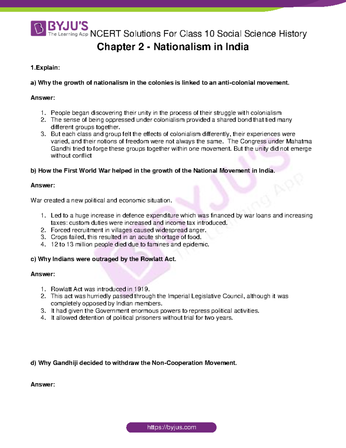 Ncert Solutions Class 10 Social Science History Chapter 2 Nationalism ...