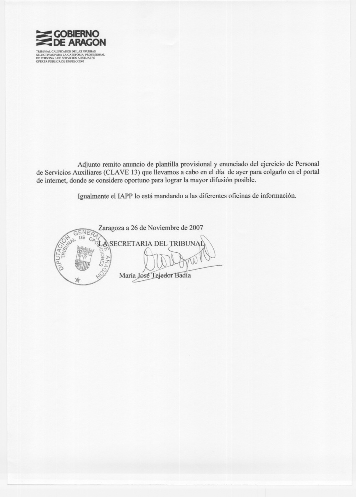 Examen de Personal de Servicios Auxiliares para la DGA 25 11 2007 ...