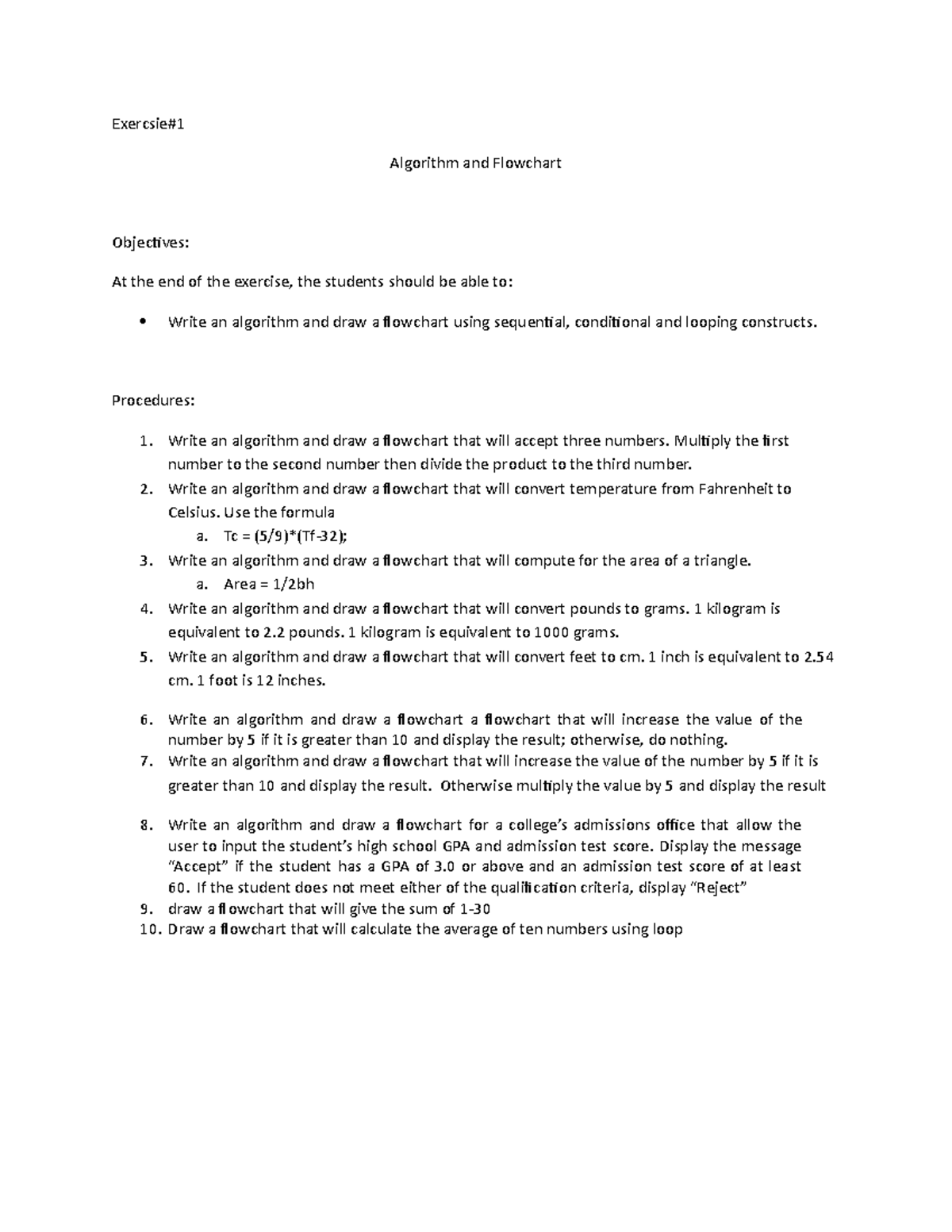 Exercsie 1 Programming Logic Exercsie Algorithm And Flowchart exercsie-1-programming-logic-exercsie-algorithm-and-flowchart