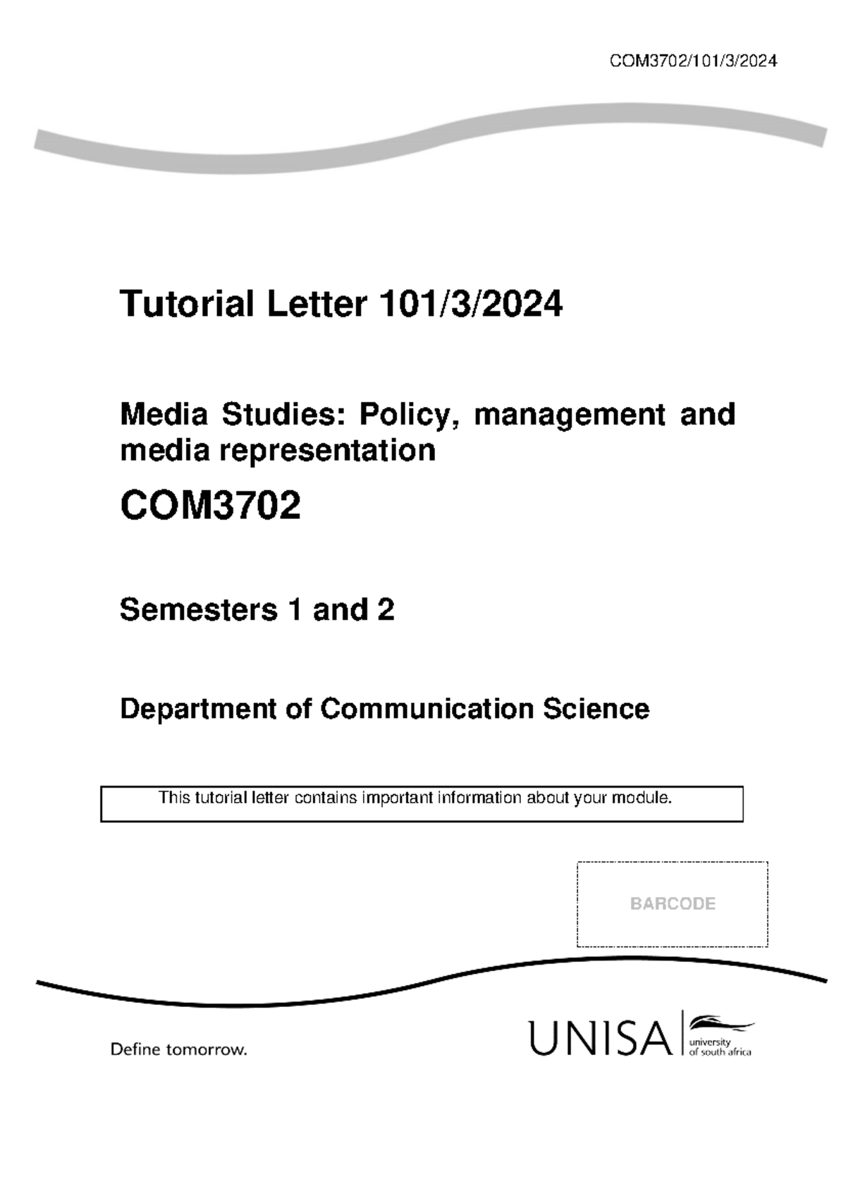 Tutorial Letter 101 2024 - COM3702/101/3/ 2024 Tutorial Letter 101/ 3 ...