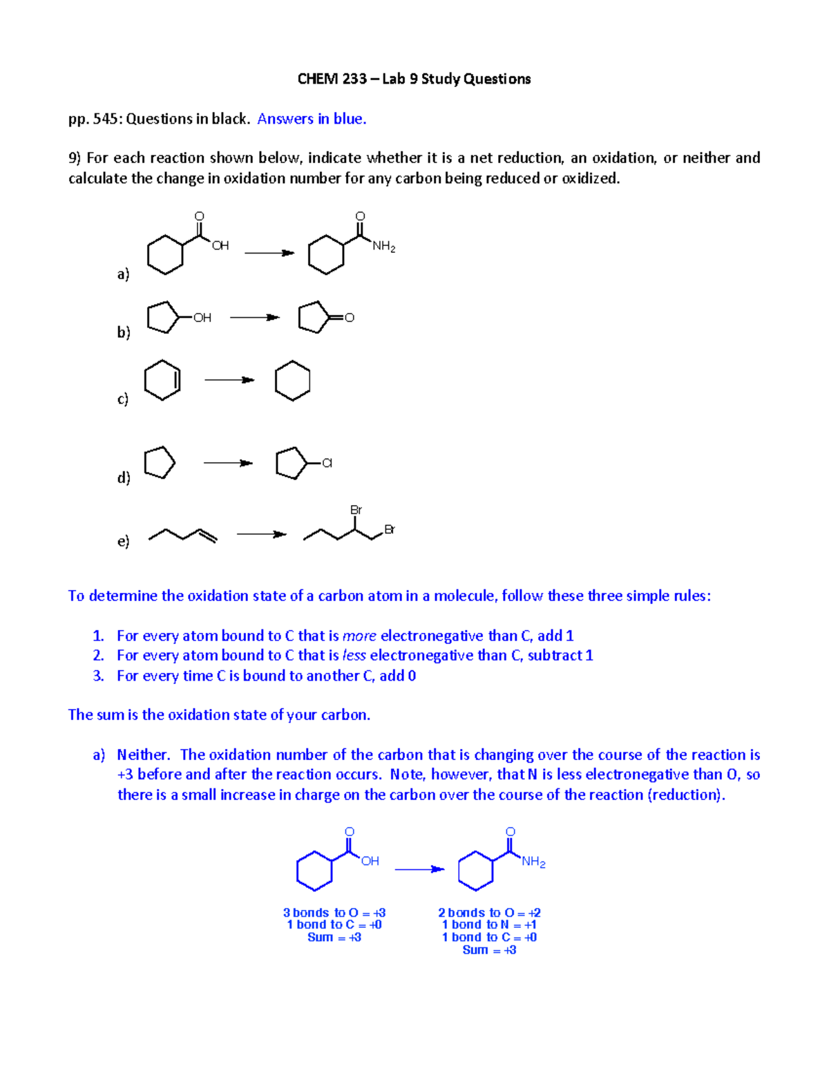 CHEM 233 Lab 9 Study Questions - CHEM 233 – Lab 9 Study Questions pp ...