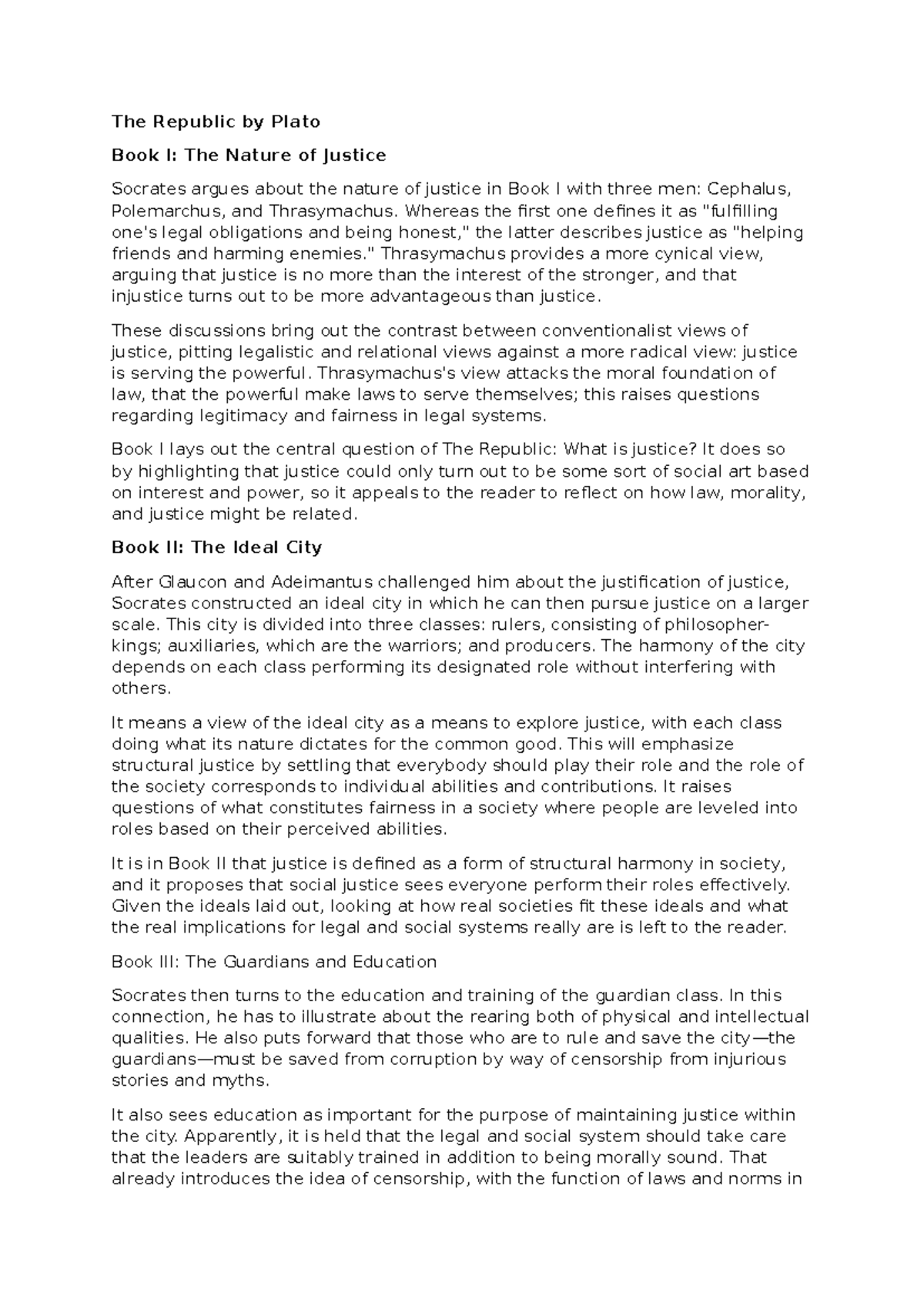 Plato's Republic - The Republic by Plato Book I: The Nature of Justice ...