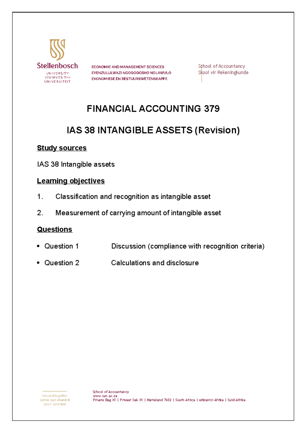 2. IAS 38 Intangible assets - Handout - FINANCIAL ACCOUNTING 379 IAS 38 ...