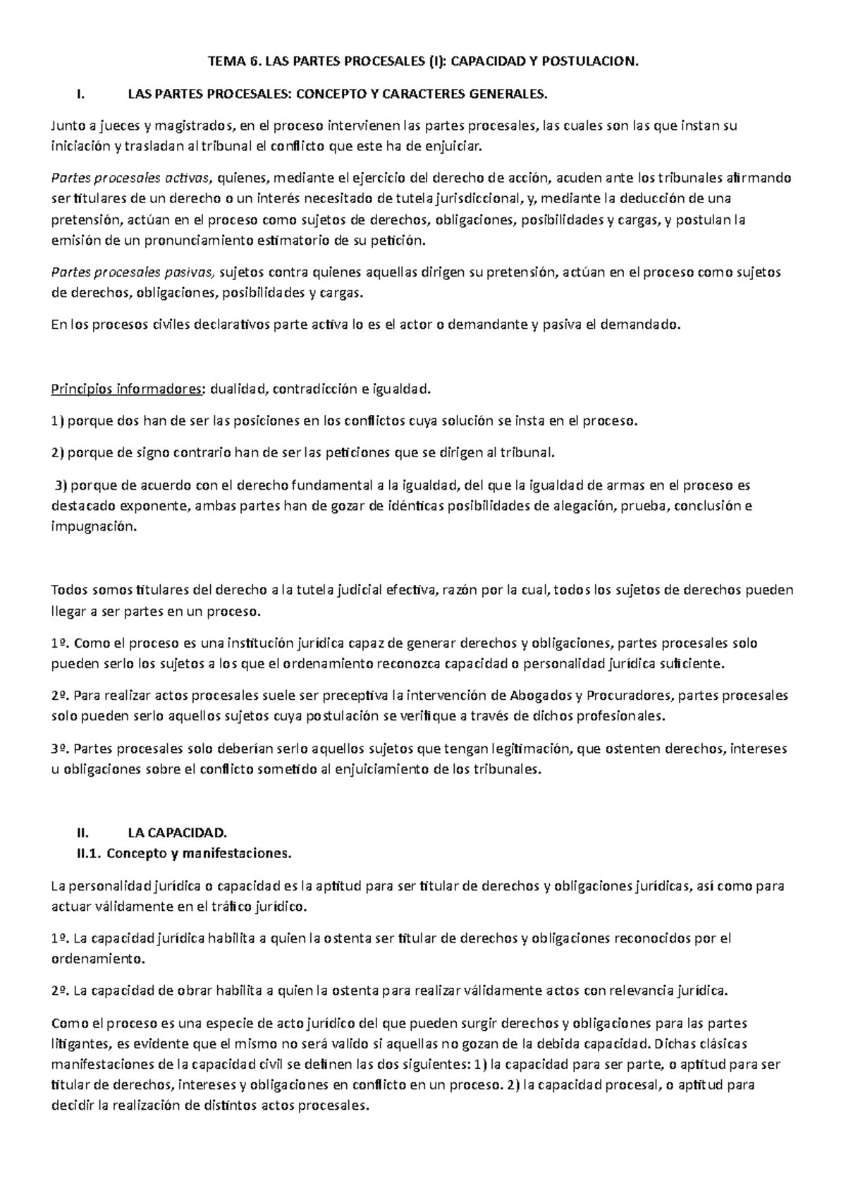 Las partes procesales: capacidad y postulacion - TEMA 6. LAS PARTES ...