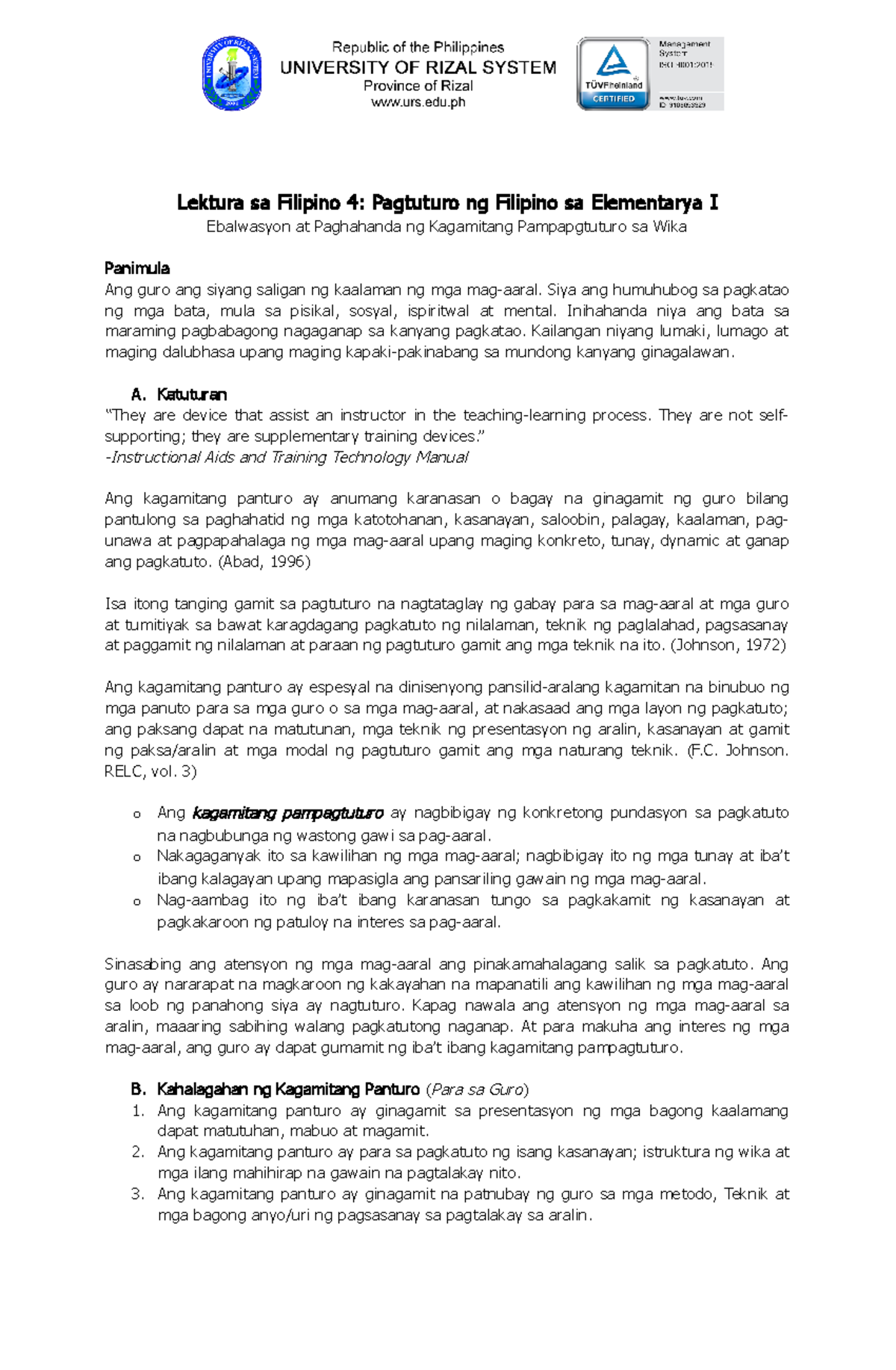 Lektura-sa-Filipino-4 Pagtuturo-ng-Filipino-sa-Elementarya-I - Lektura ...