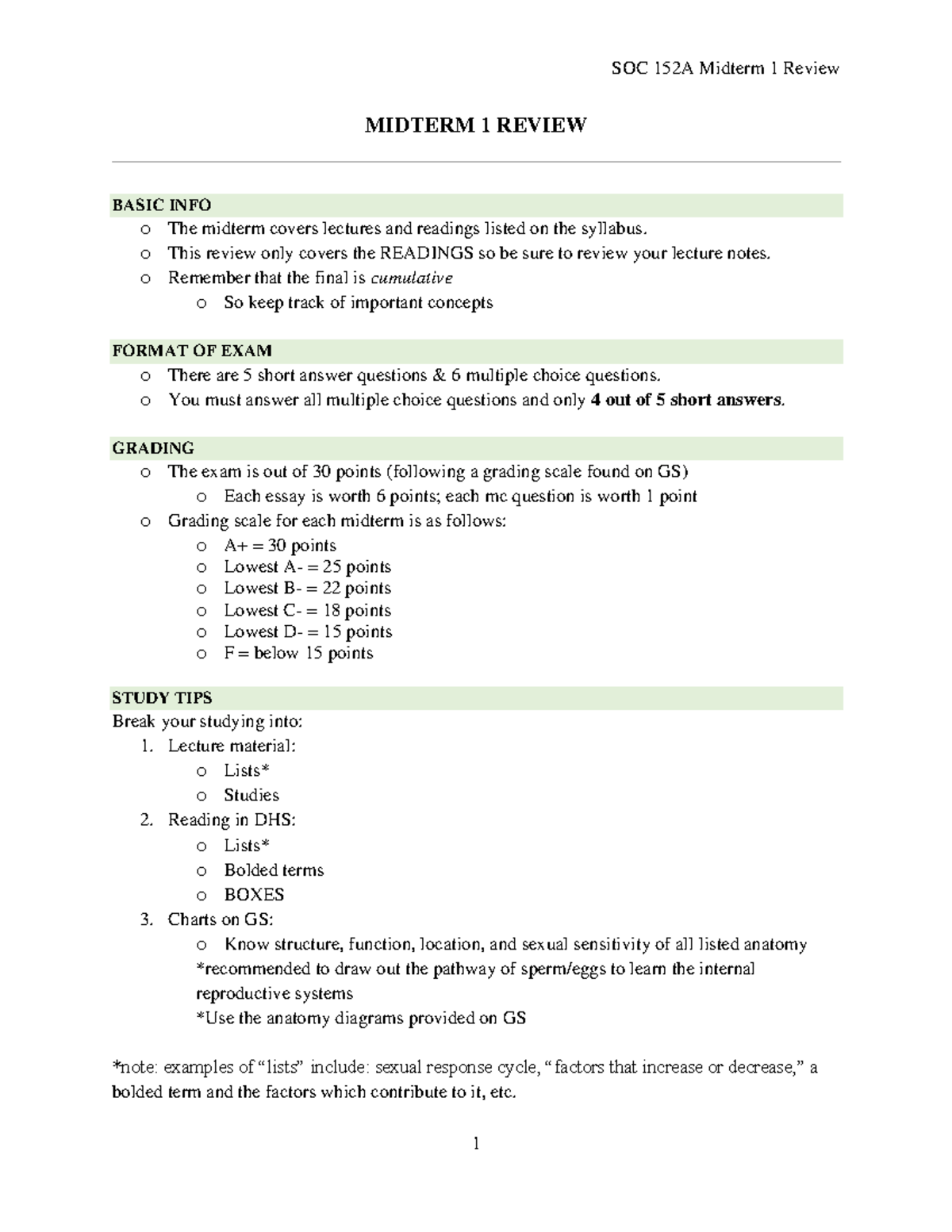 SOC 152A MT 1 Study Guide - MIDTERM 1 REVIEW BASIC INFO o The midterm covers lectures and ...