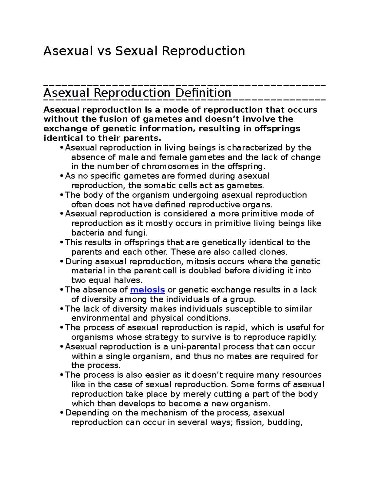 Asexual vs Sexual Reproduction - Asexual vs Sexual Reproduction Asexual ...