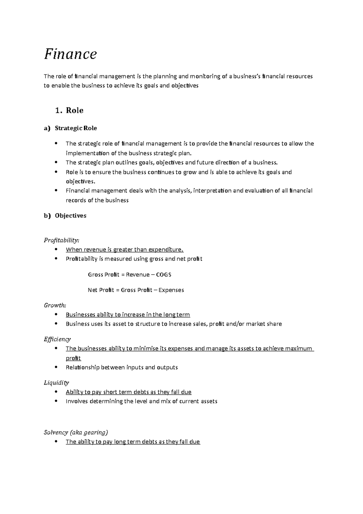 Finance - Finance The role of financial management is the planning and ...