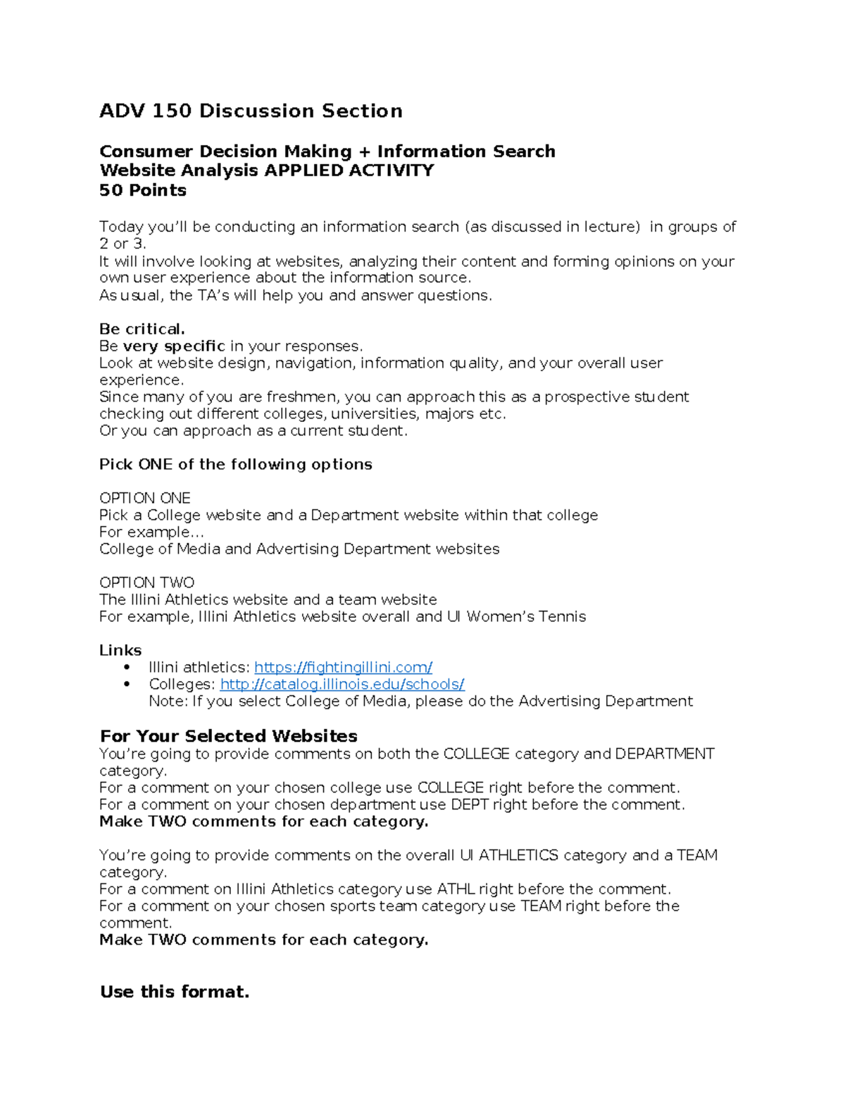 ADV 150 Website Analysis Discussion Section - ADV 150 Discussion ...