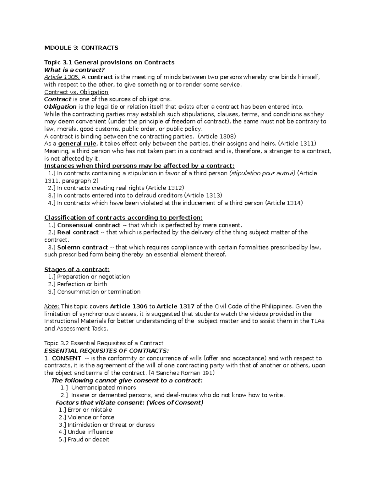 Internal Auditing Module 03 - MDOULE 3: CONTRACTS Topic 3 General ...