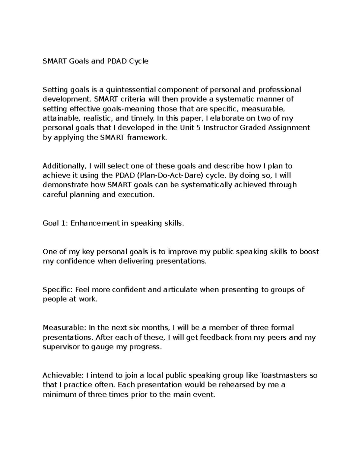 Document (58) - SMART Goals and PDAD Cycle - SMART Goals and PDAD Cycle ...