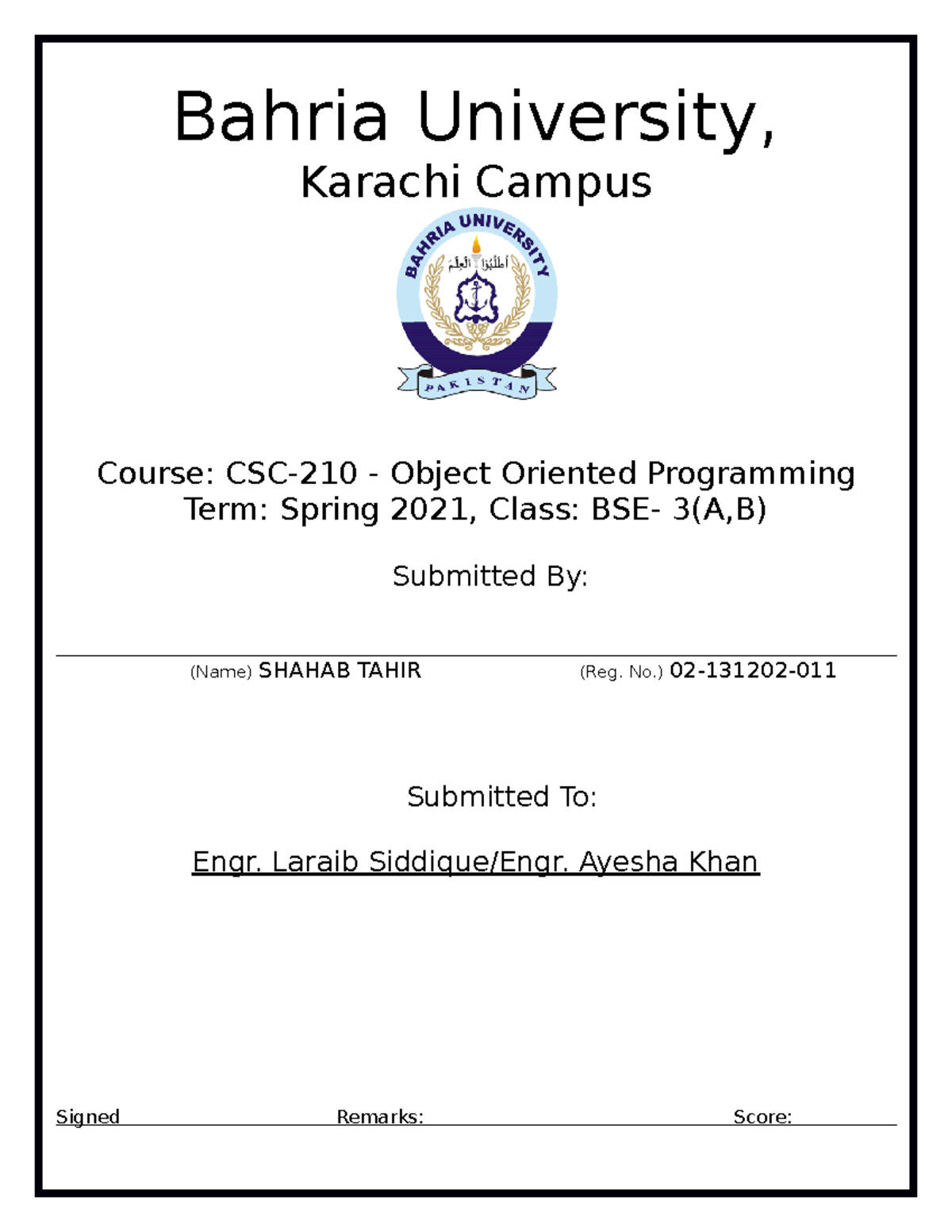 DSA LAB 2 - DSA lab 2 assignment file contains TASK - Bahria University, Karachi Campus Course ...