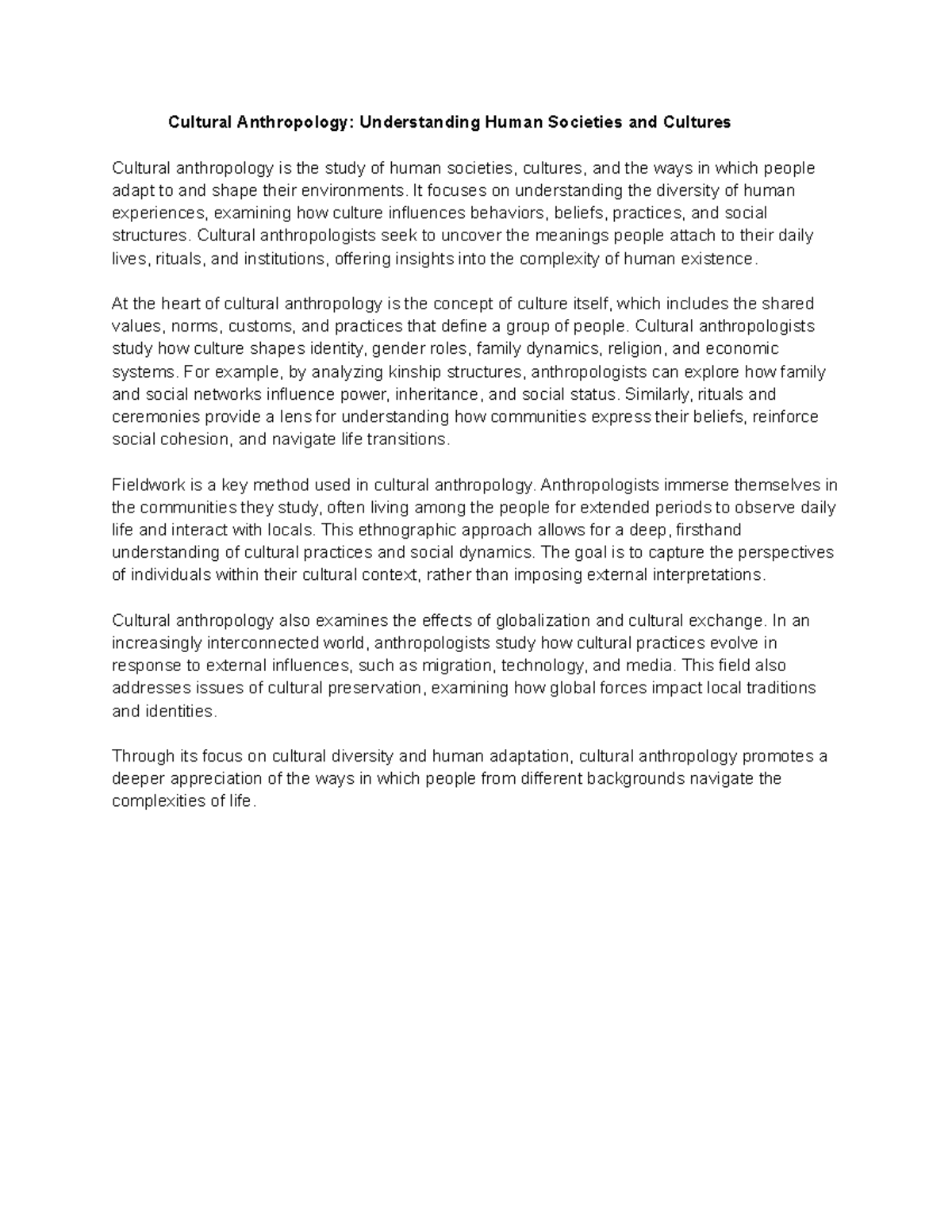 Anthro Paper 10 - Cultural Anthropology - Cultural Anthropology ...