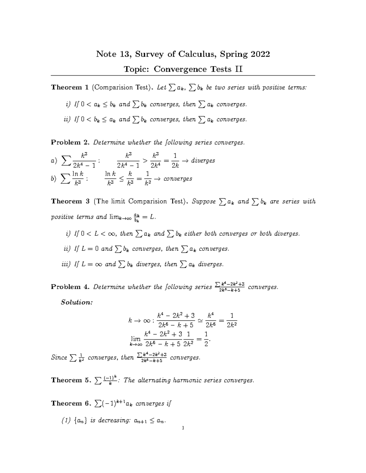 Note13sc - Convergence tests, basic facts with examples - Note 13 ...