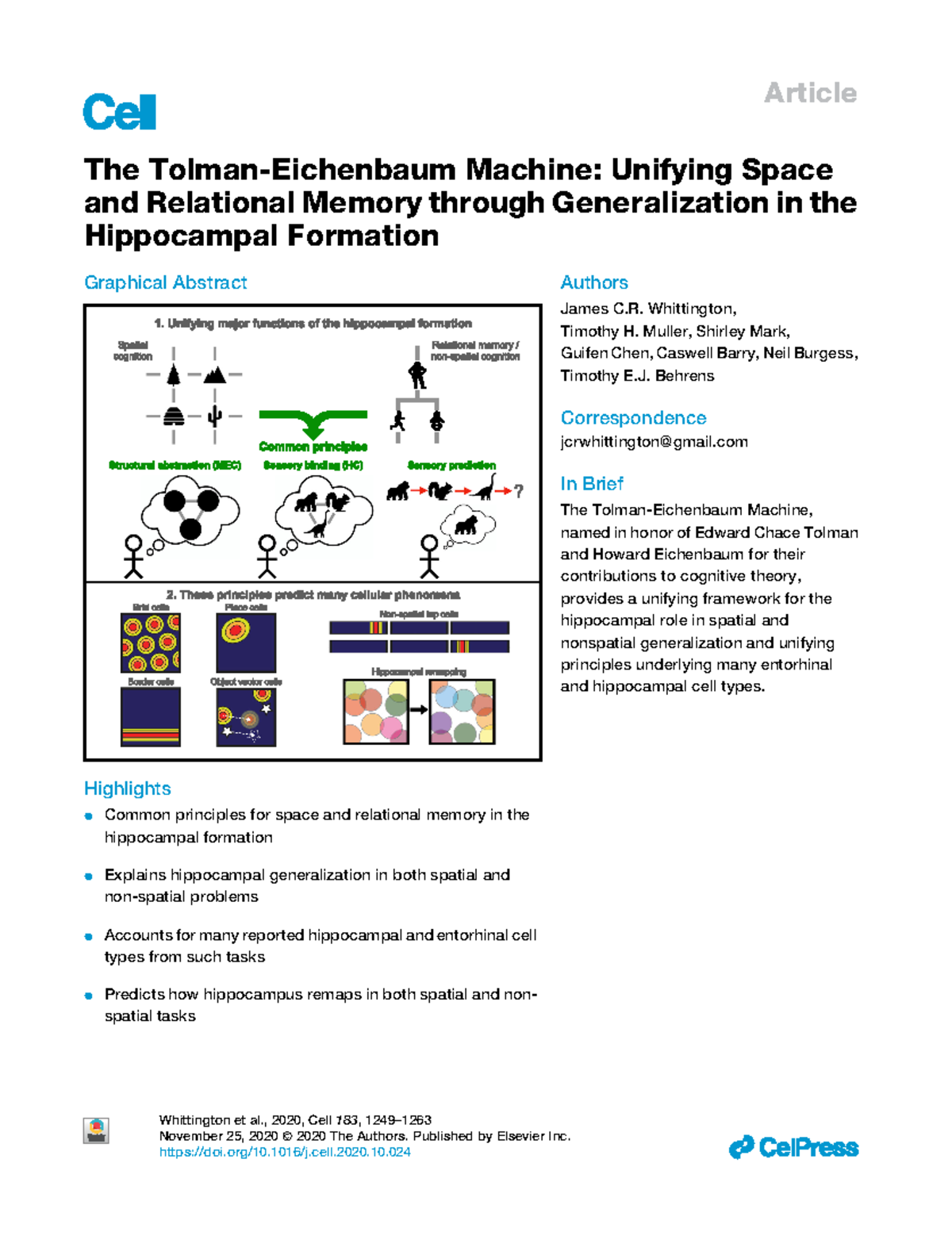 The Tolman Eichenbaum Machine - Article The Tolman-Eichenbaum Machine ...