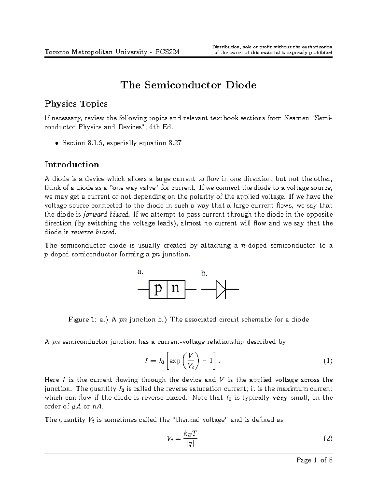 Lab 3 - The Semiconductor Diode - Toronto Metropolitan University - PCS ...