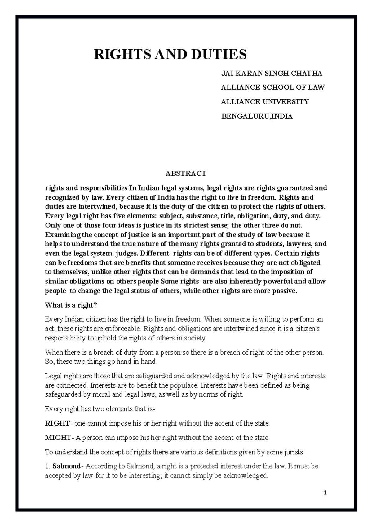 Rights AND Duties Final - RIGHTS AND DUTIES JAI KARAN SINGH CHATHA ...