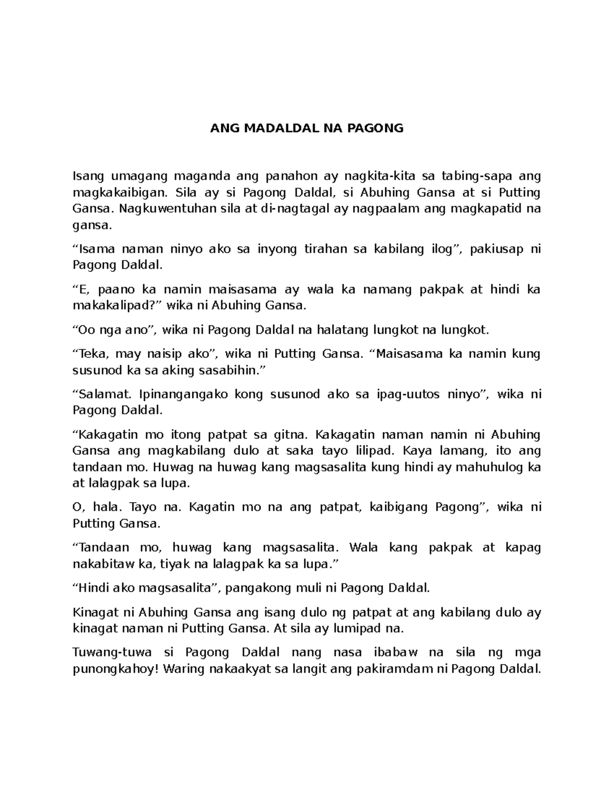 ANG Madaldal NA Pagong - This is for activity - ANG MADALDAL NA PAGONG ...