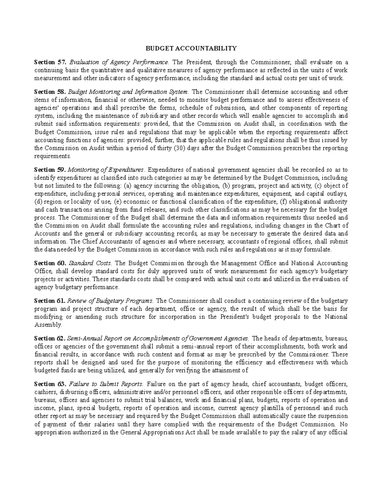 Module 7 Budget Accountability - BUDGET ACCOUNTABILITY Section 57 ...