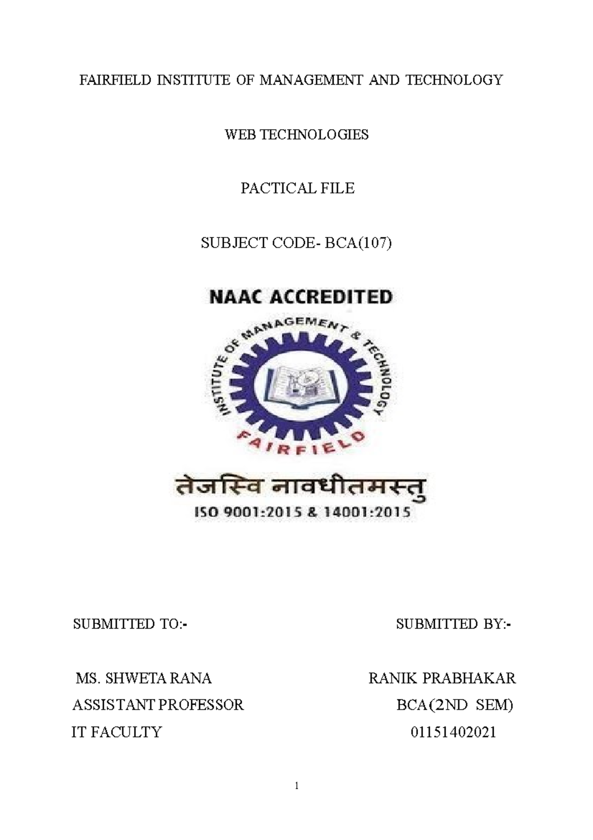 Web Tech Fie - Practical file - FAIRFIELD INSTITUTE OF MANAGEMENT AND ...