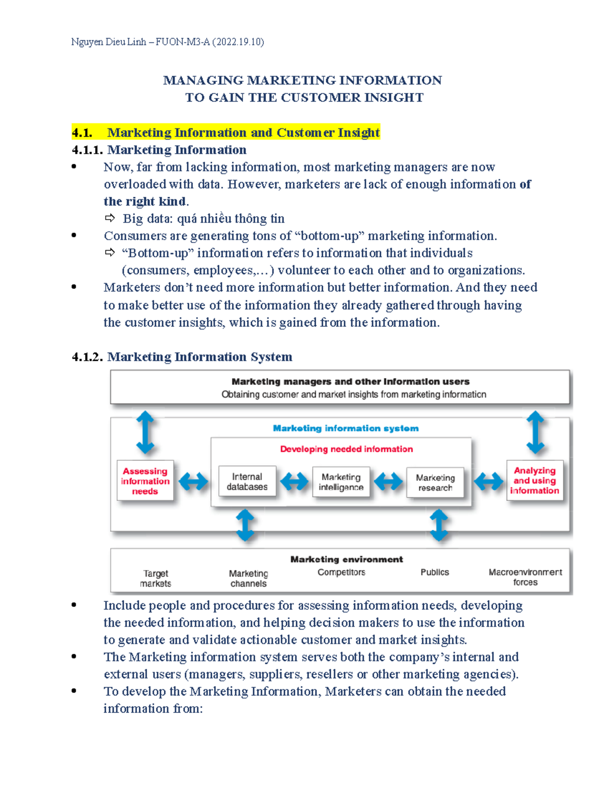 Mkt chap 4 summary - MANAGING MARKETING INFORMATION TO GAIN THE ...