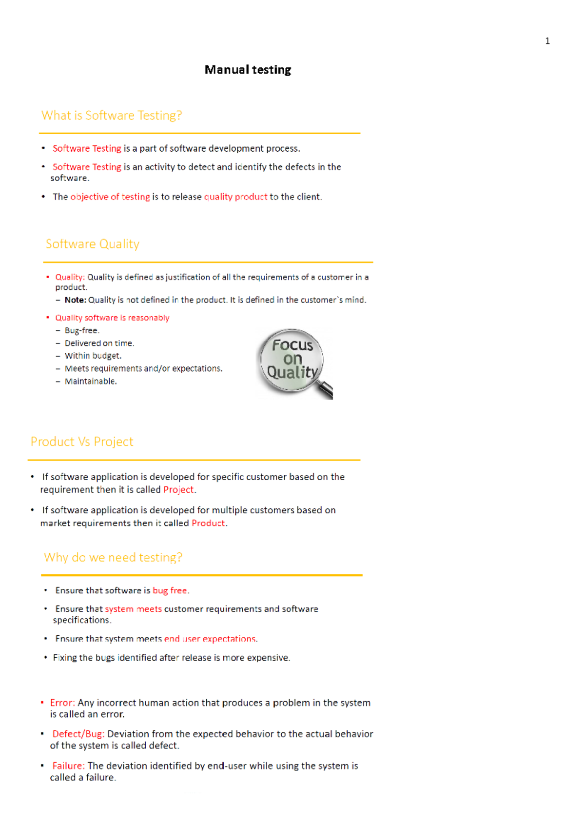 Manualtesting Notes - Manual testing The number one cause of software ...