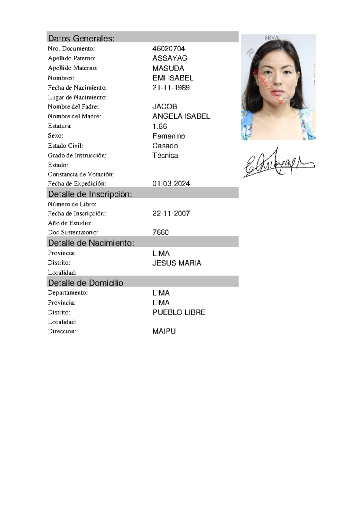 Emi - NOTAS - Datos Generales: Nro. Documento: 46020704 Apellido ...