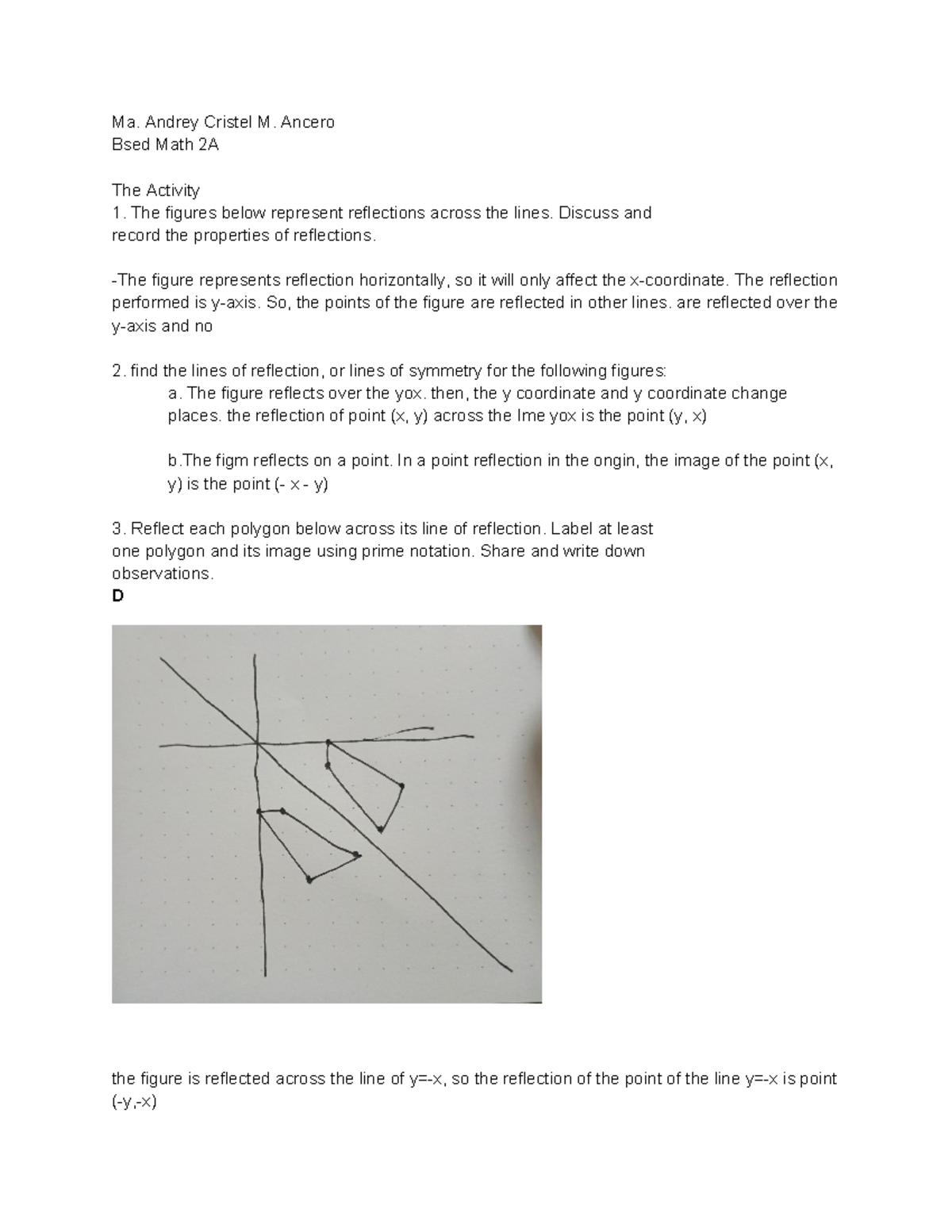 Activity 3 in geometry - Ma. Andrey Cristel M. Ancero Bsed Math 2A The ...